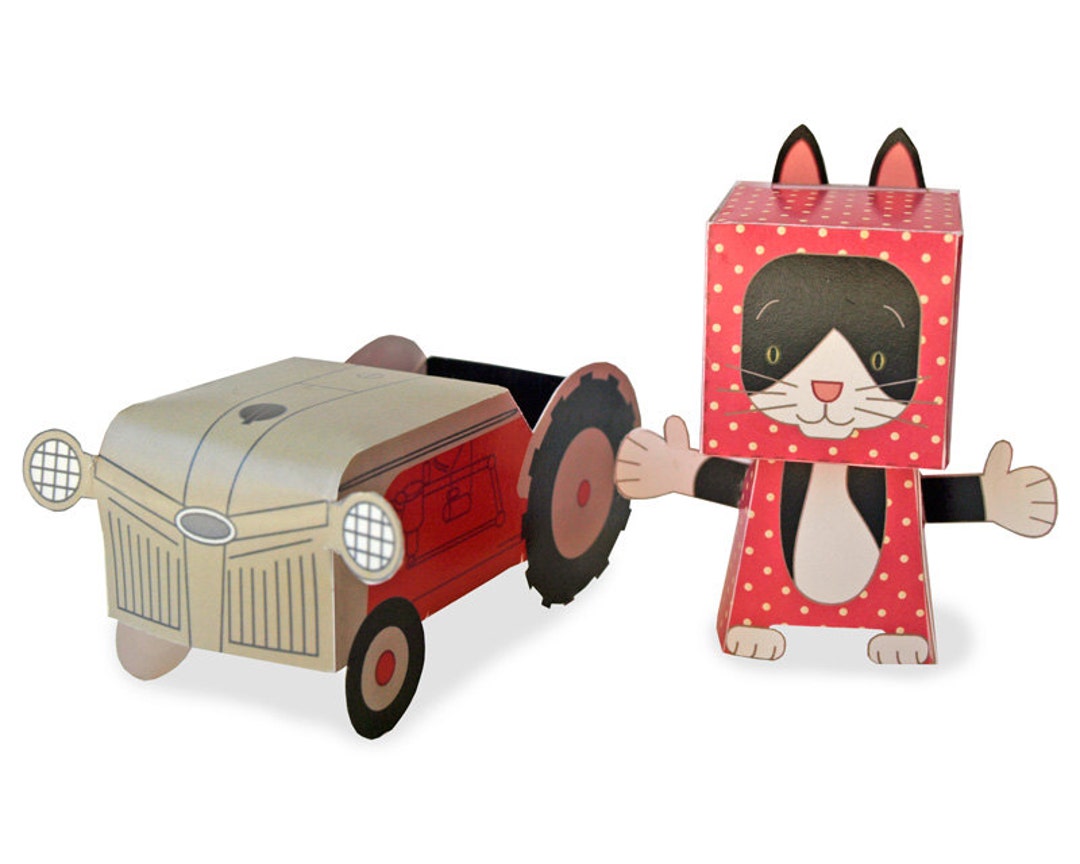 Paper Toy Cat and Tractor Play Set Instant Download - Etsy