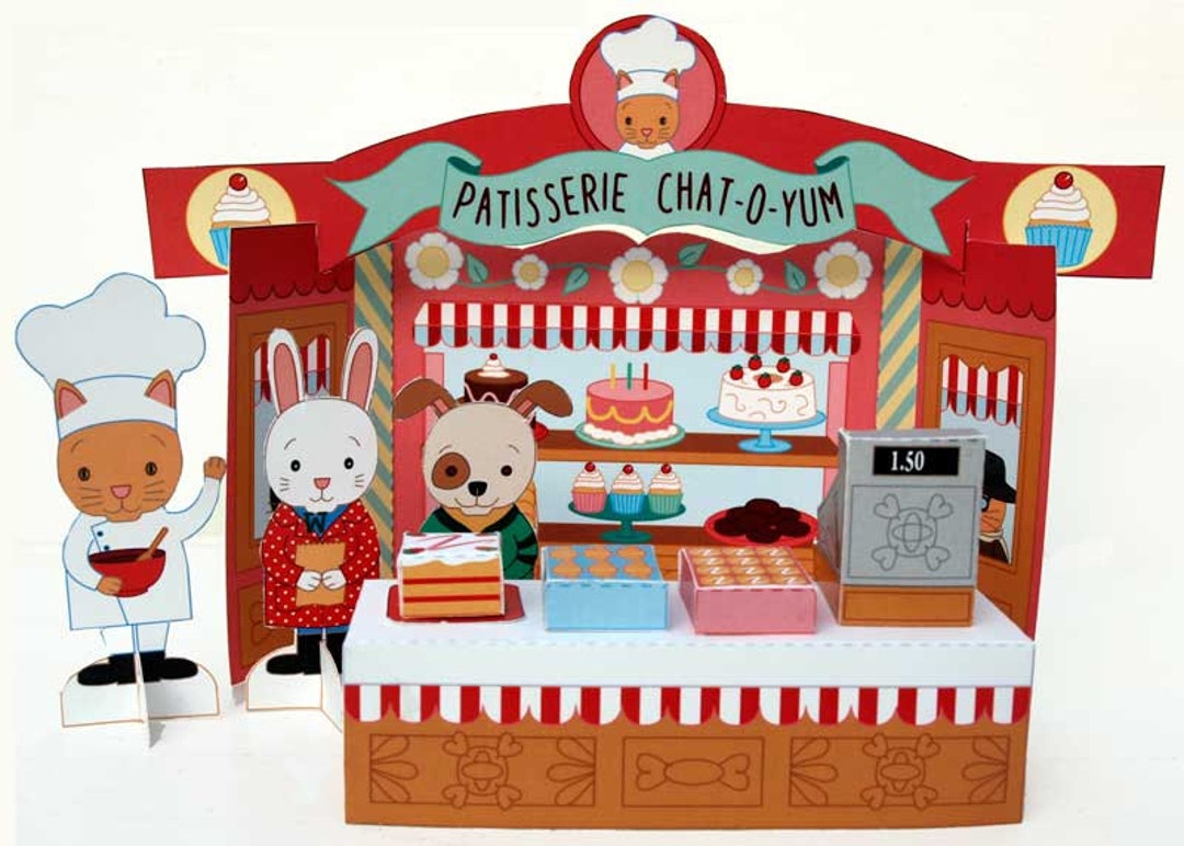 Paper Toy Bakery Play Set - French Bakery Paper Craft Kit With Little ...