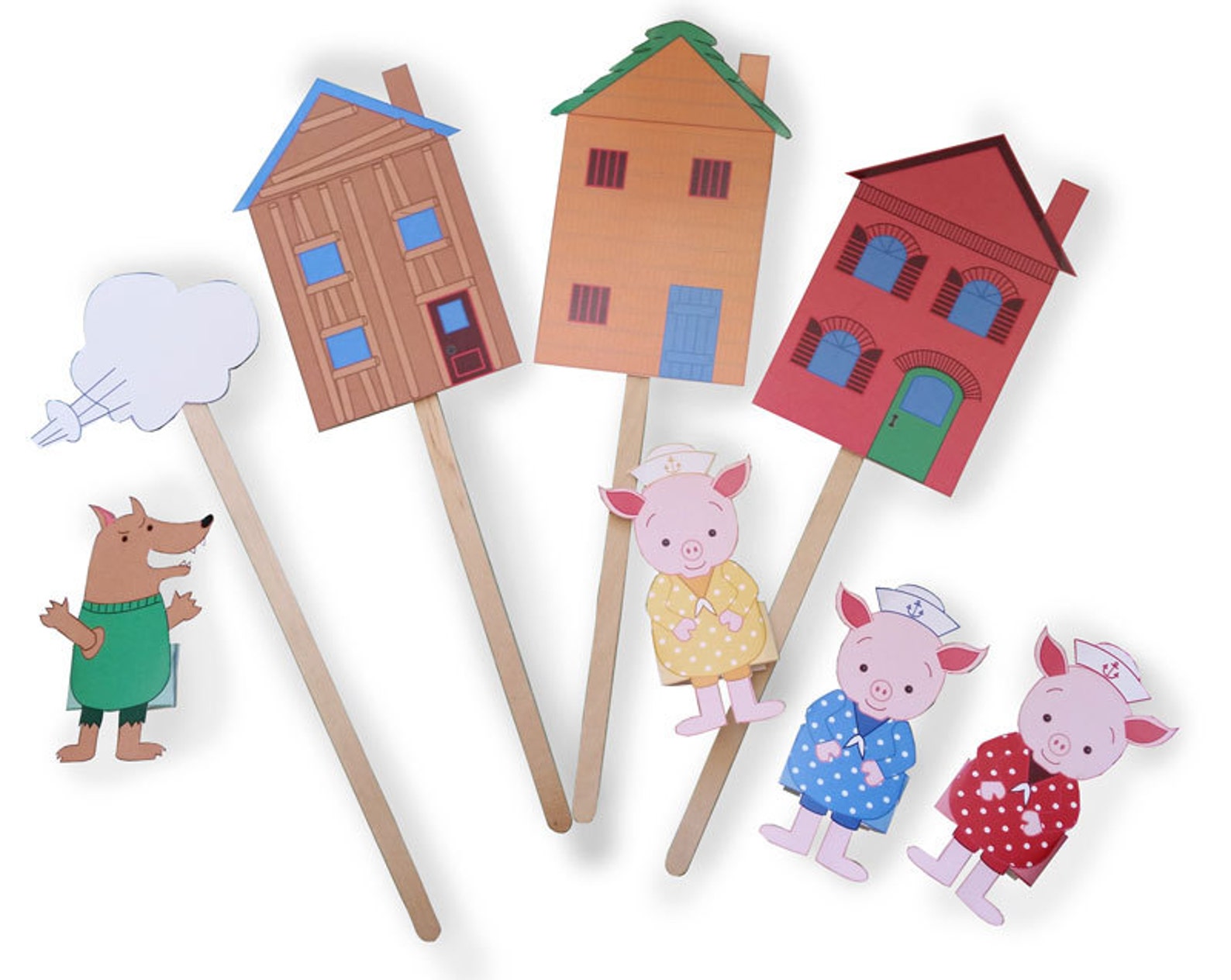 Three Little Pigs Finger Puppet Set Digital Download Puppet Play Set - Etsy