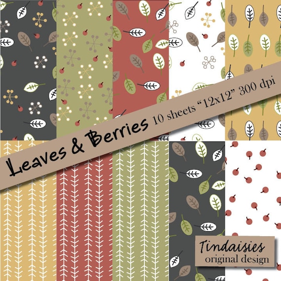 Digital Scrapbook Paper PDF Instant Download Leaves and | Etsy
