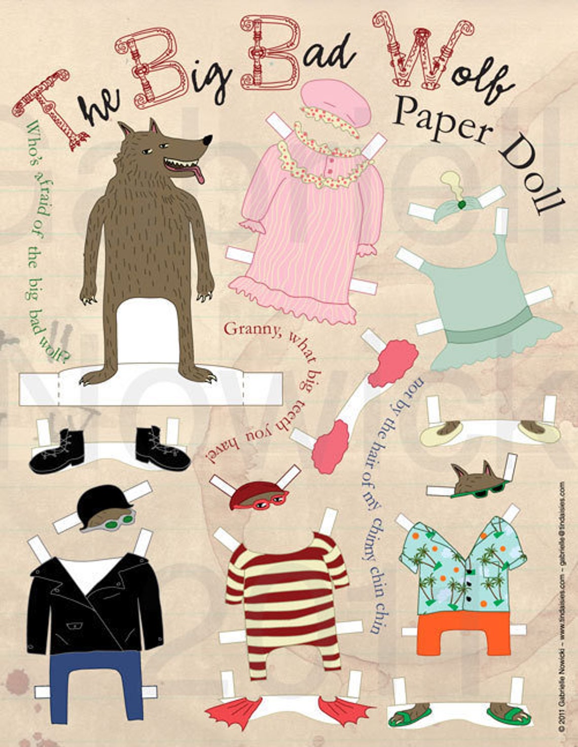 Big Bad Wolf Paper Doll Wolf Paper Doll Fairy Tale Doll Instant ...