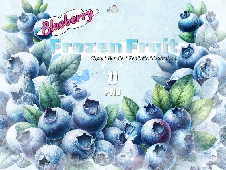 11 Frozen Fruit Clipart Bundle | Blueberry Collection - Realistic ...