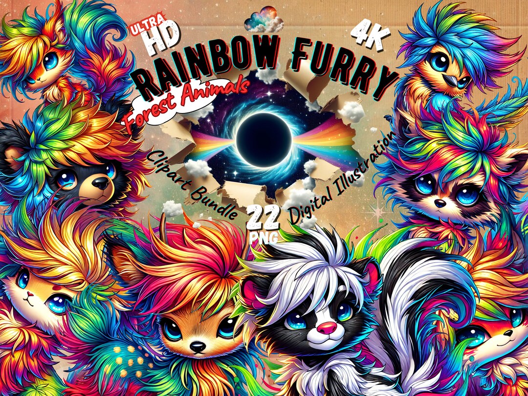 22 Rainbow Furry Clipart Bundle | Forest Animals Collection - Digital ...