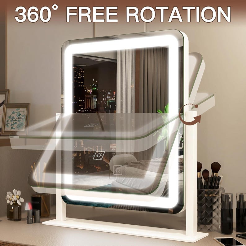 LED Lighted Makeup Mirror: Touch Screen, 3-color Lighting, 15"x12.6" - Etsy