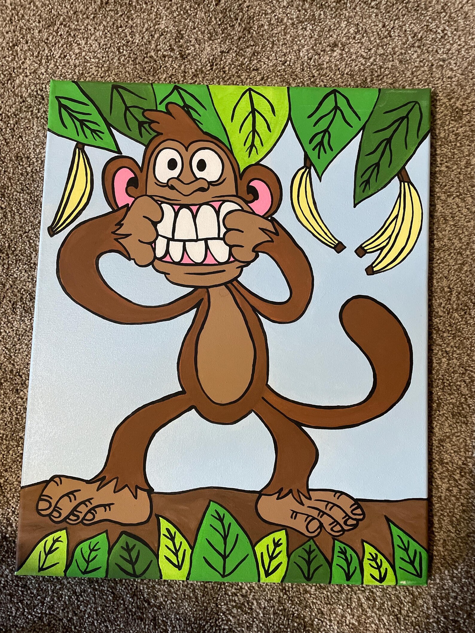 Cheesin' Monkey Acrylic Painting - Etsy