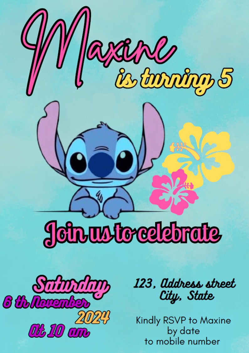 Stitch Themed Birthday Party Invitation Editable on Canva Personalize ...