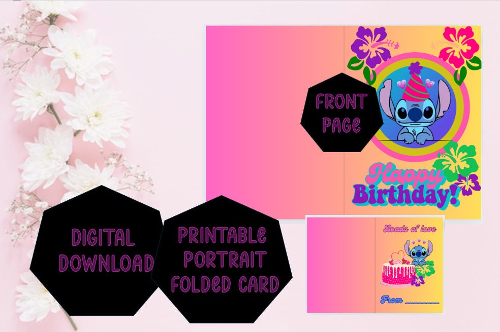 Adorable Lilo and Stitch Birthday Card - Printable PDF - Etsy