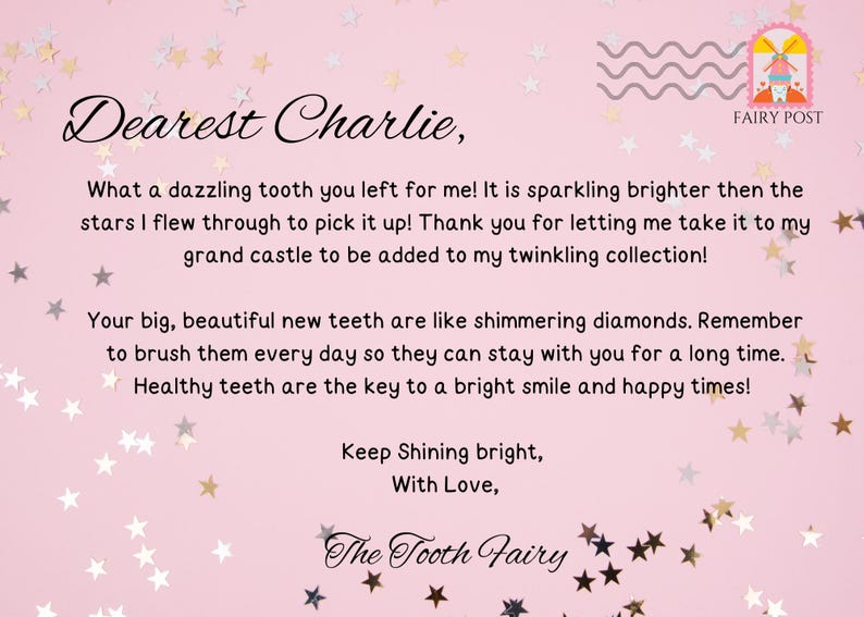 Tooth Fairy Letter for Kids Visit From the Tooth Fairy, Customizable ...