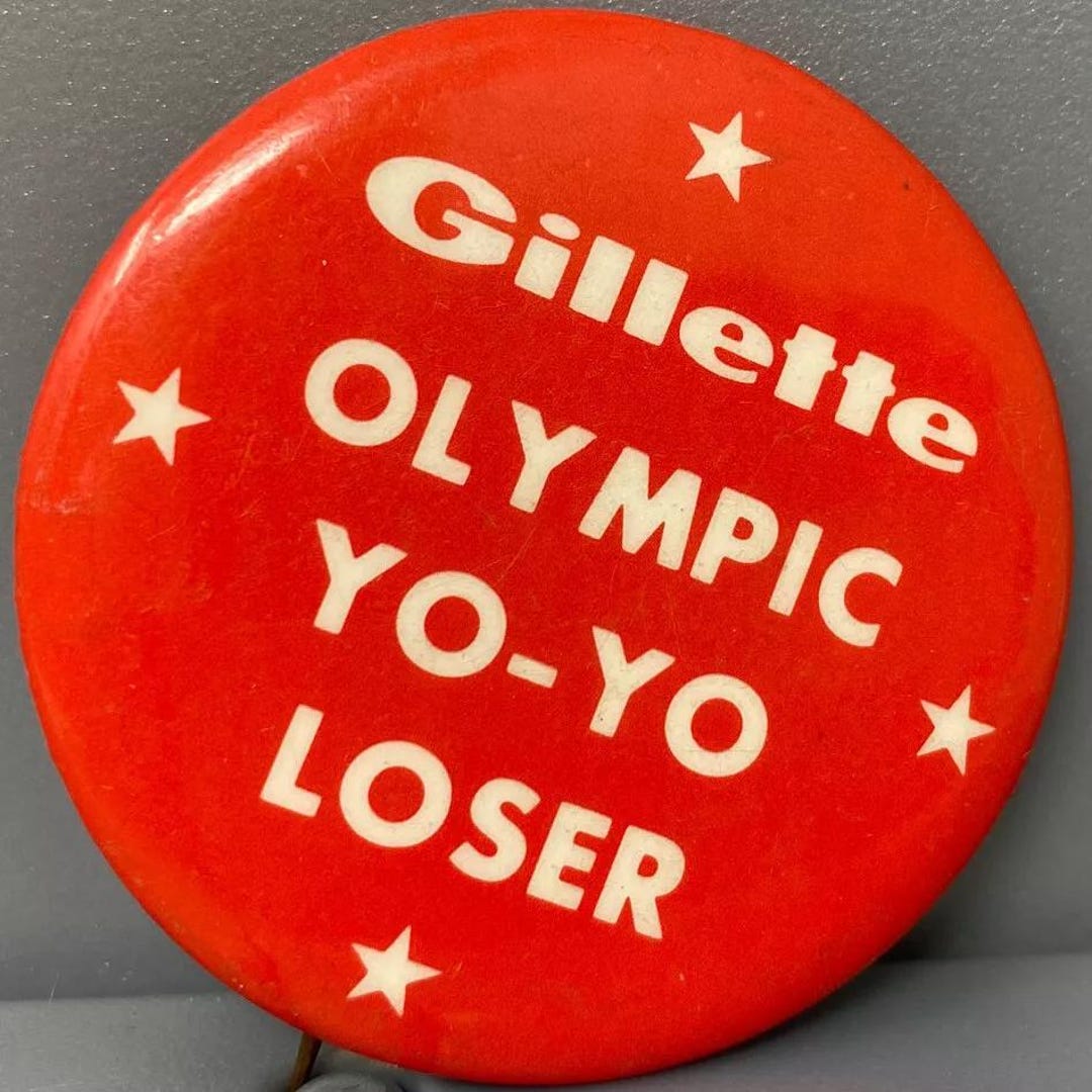 Original Vintage 1960s Gillette Olympic Yo-yo Loser Red Pinback Pin ...