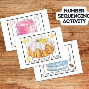 Watercolor Cake Number Sequencing Activity Printable Educational Game ...