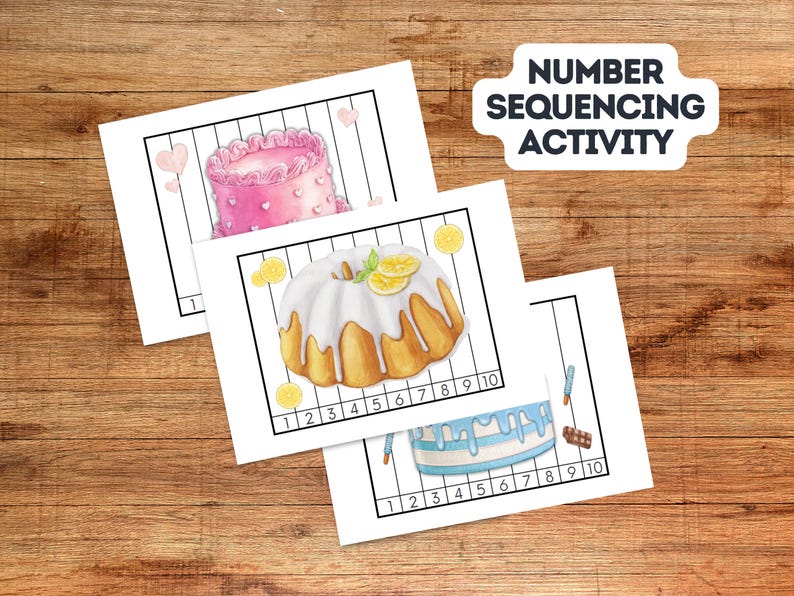 Watercolor Cake Number Sequencing Activity Printable Educational Game ...
