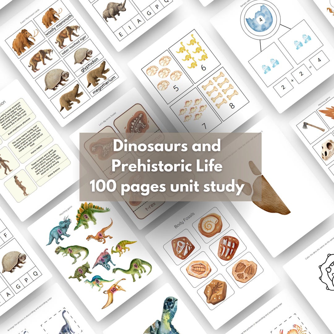 Dinosaurs and Prehistoric Life Unit Study | 100 Pages of Printables | 3 ...