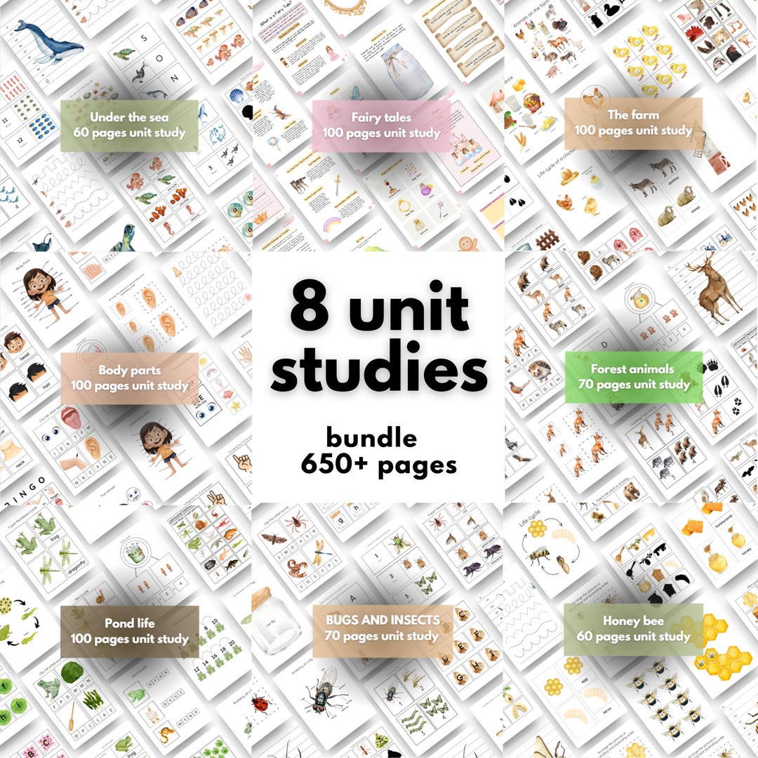 8 Unit Studies Bundle | 650+ Pages of Printable Activities | 3-part Flashcards, Homeschooling ...