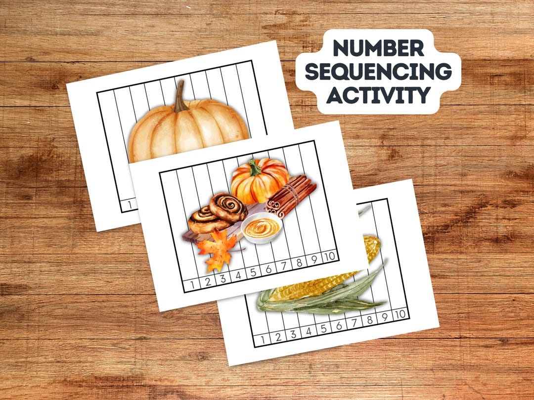 Watercolor Fall Number Sequencing Activity Printable Educational Game ...