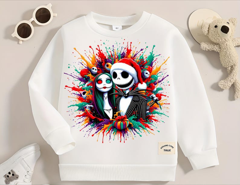 Jack and Sally Christmas PNG: Colorful Skeleton Clipart (digital ...