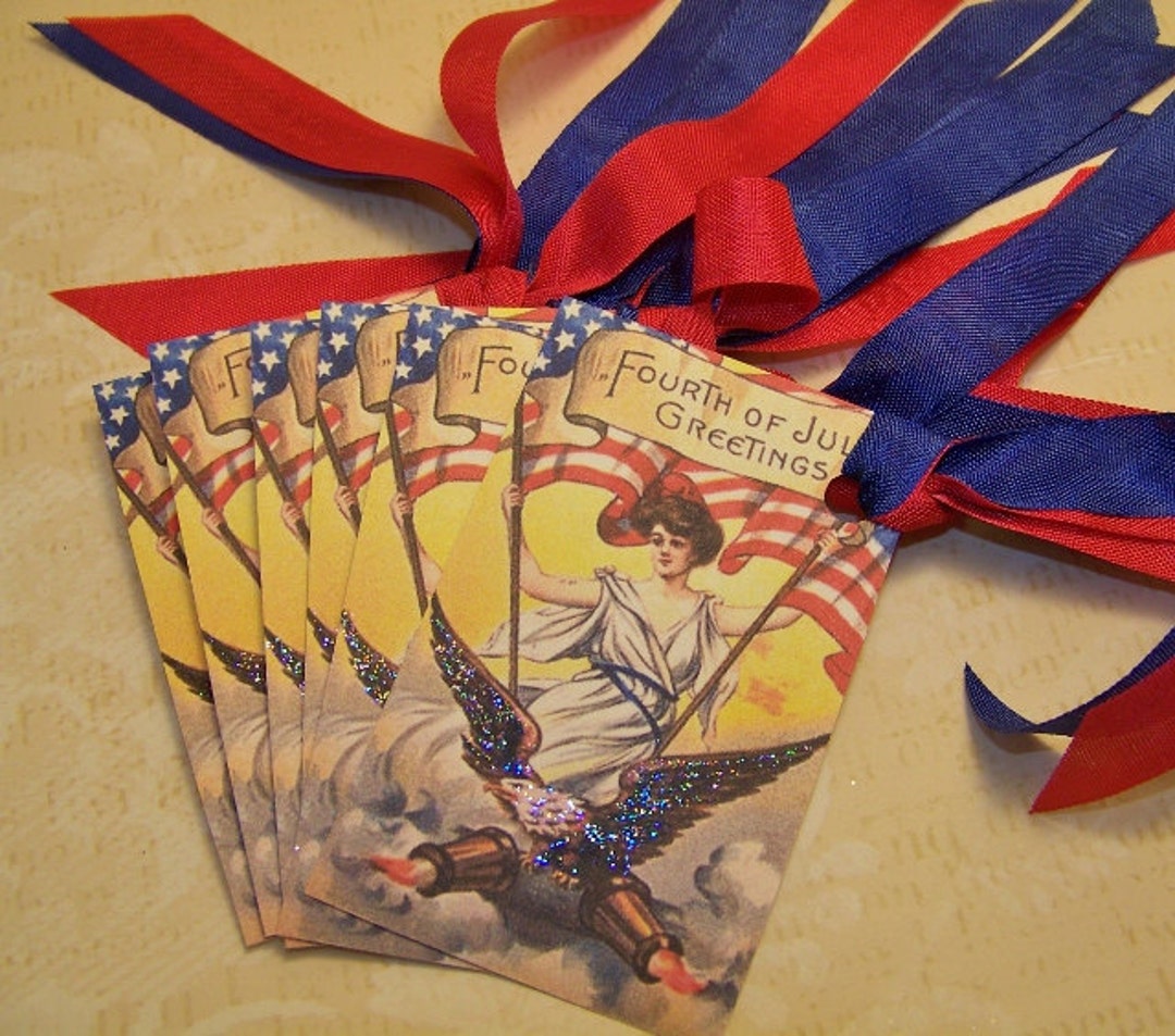 July 4th Tags Vintage Style Patriotic Tags Journaling Cards Junk ...