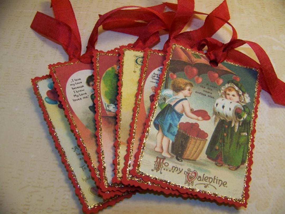 Valentines Day Tags Handmade Vintage Style Ellen Clapsaddle Tags Cute ...