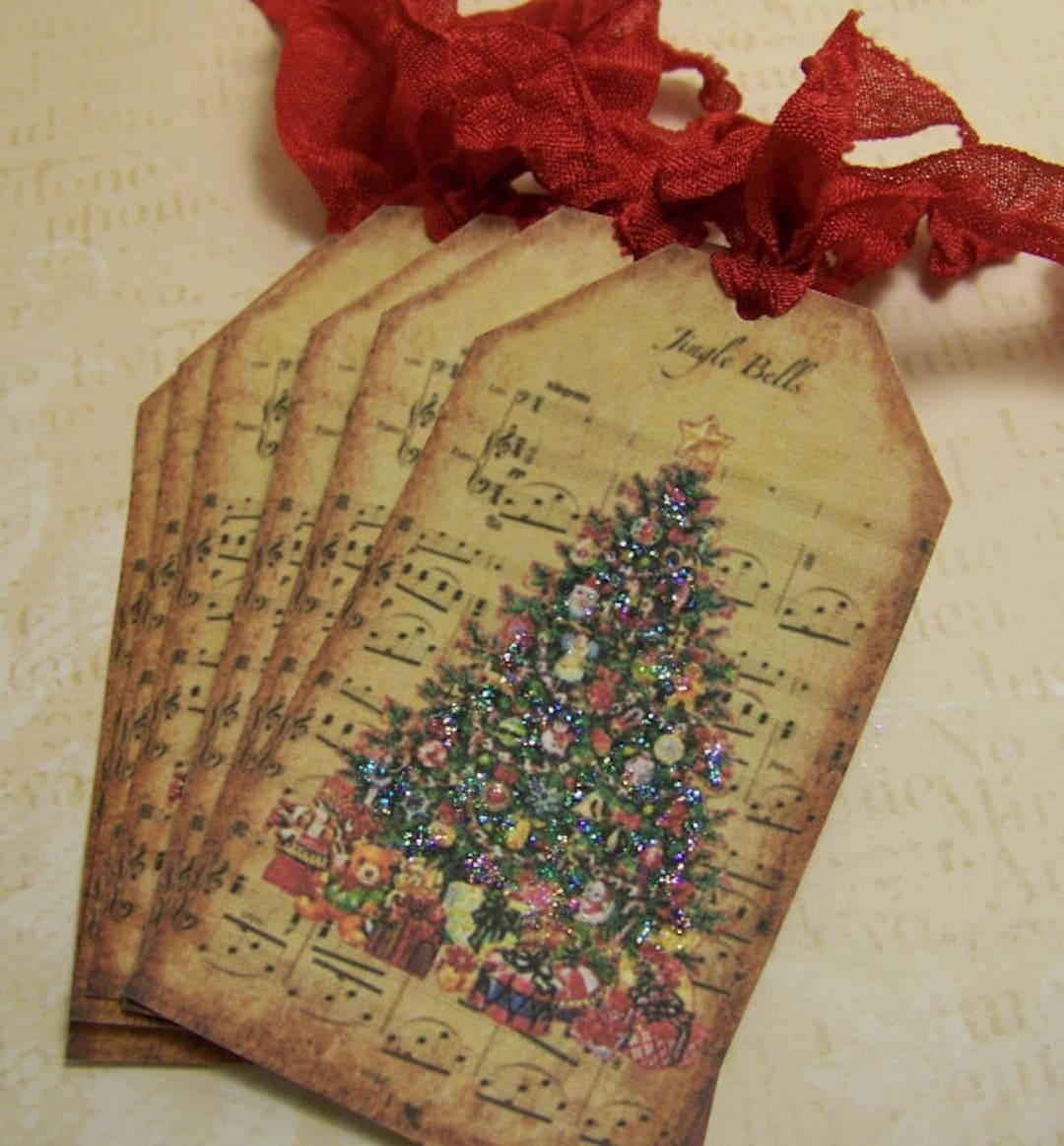 Christmas Tree Tag Christmas Tag Vintage Style - Set of 8 - Etsy