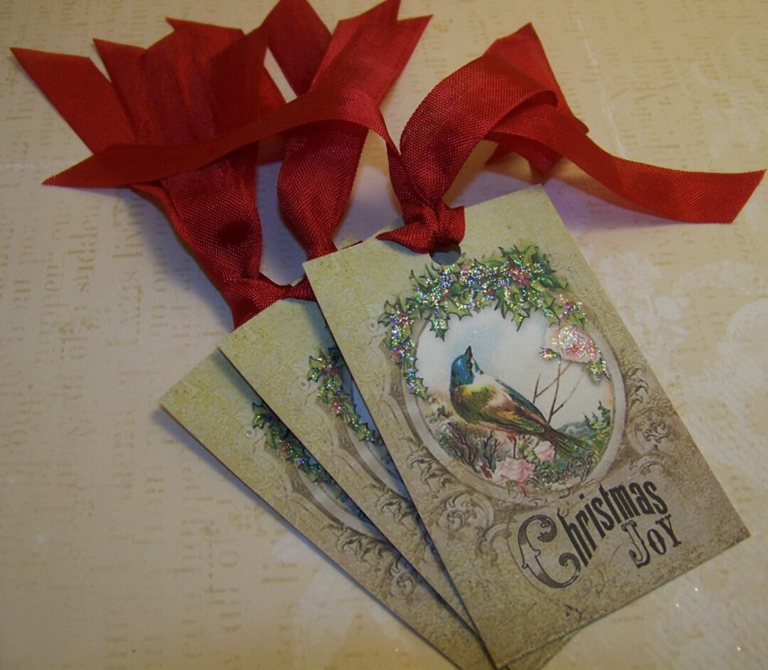 Christmas Bird Tag Christmas Tag Christmas Joy Vintage Style Set of 6 ...