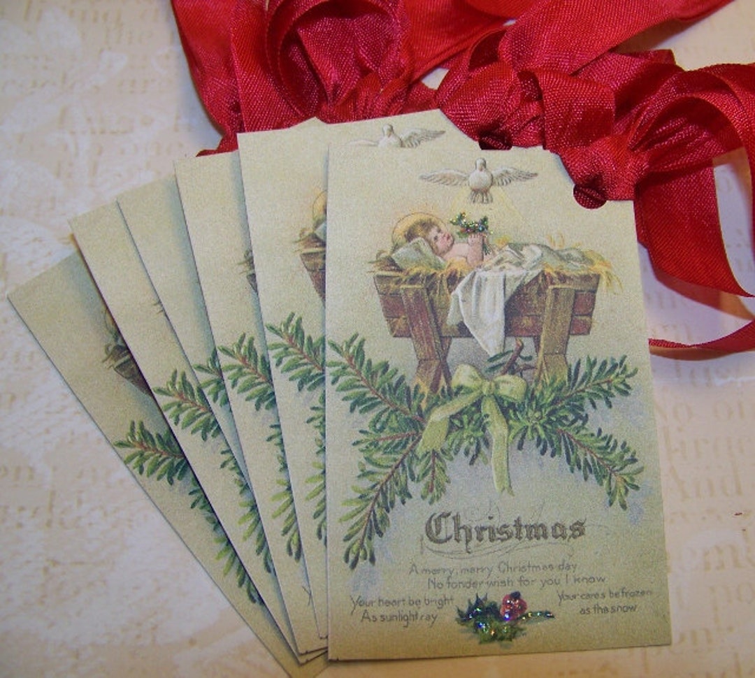 Christmas Tags Handmade Vintage Style Religious Christmas Baby Jesus ...