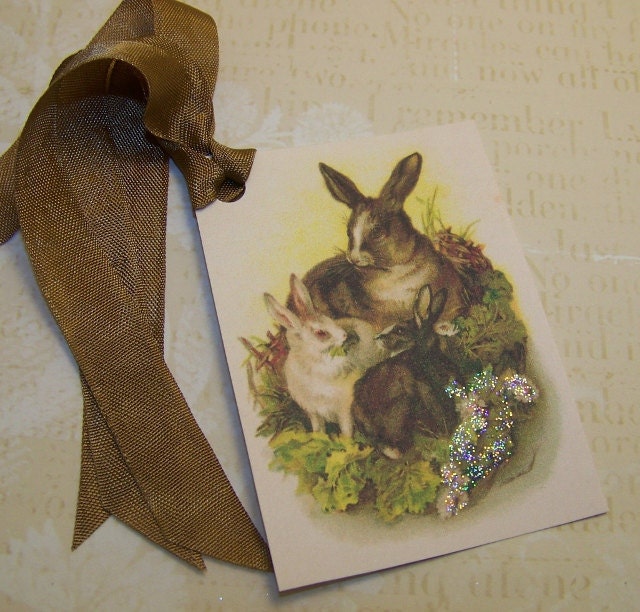 Easter Tags Vintage French Postcard Rabbits Set of 6 | Etsy