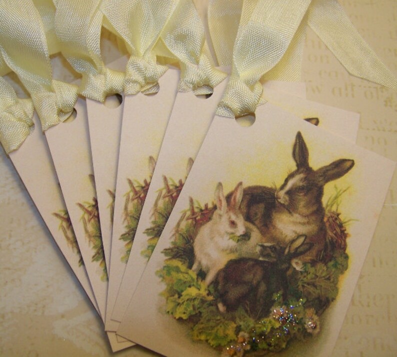 Easter Tags Vintage French Postcard Rabbits Set of 6 - Etsy