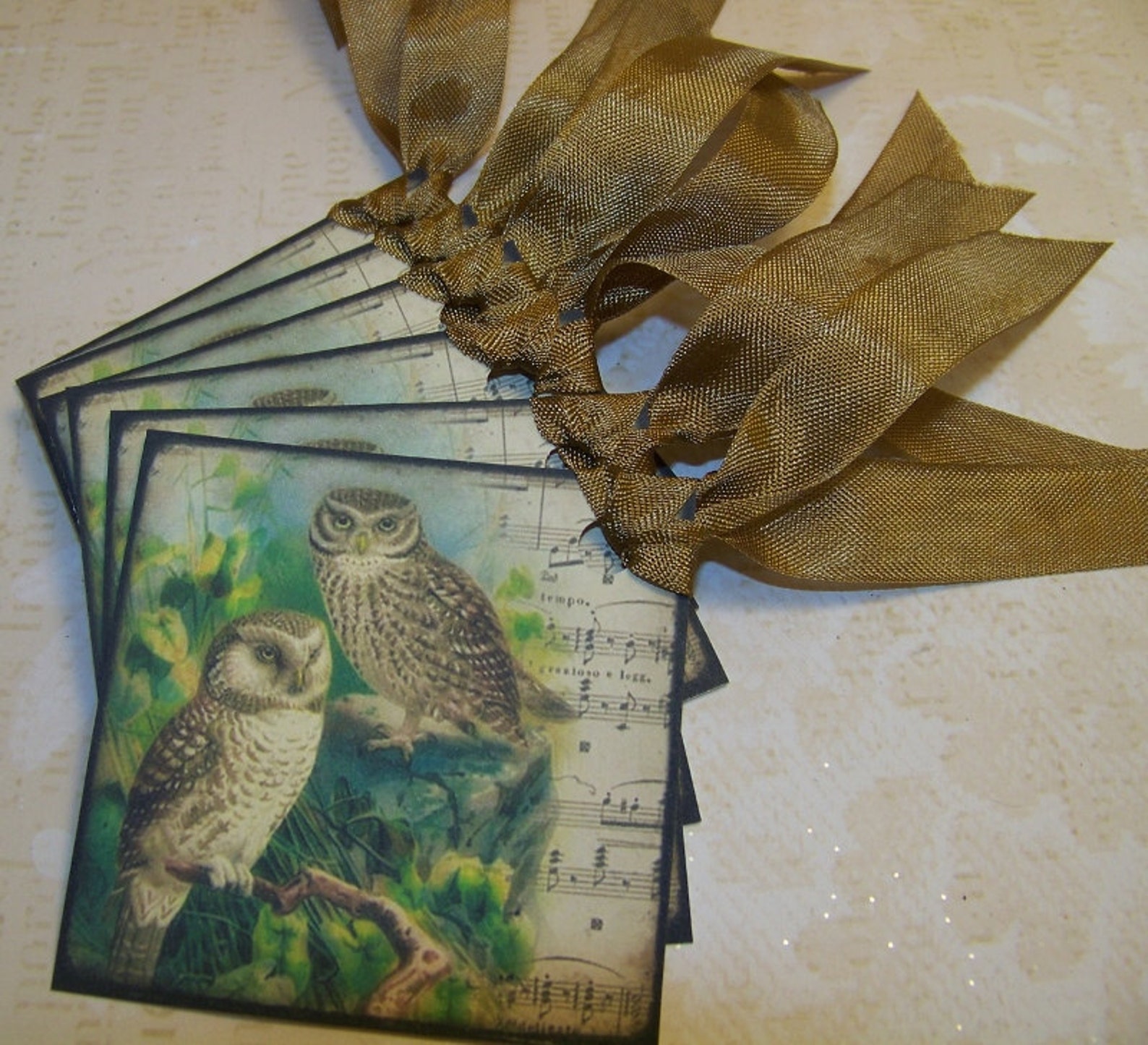Owl Tags Vintage Style Collaged Owls Set of 6 | Etsy