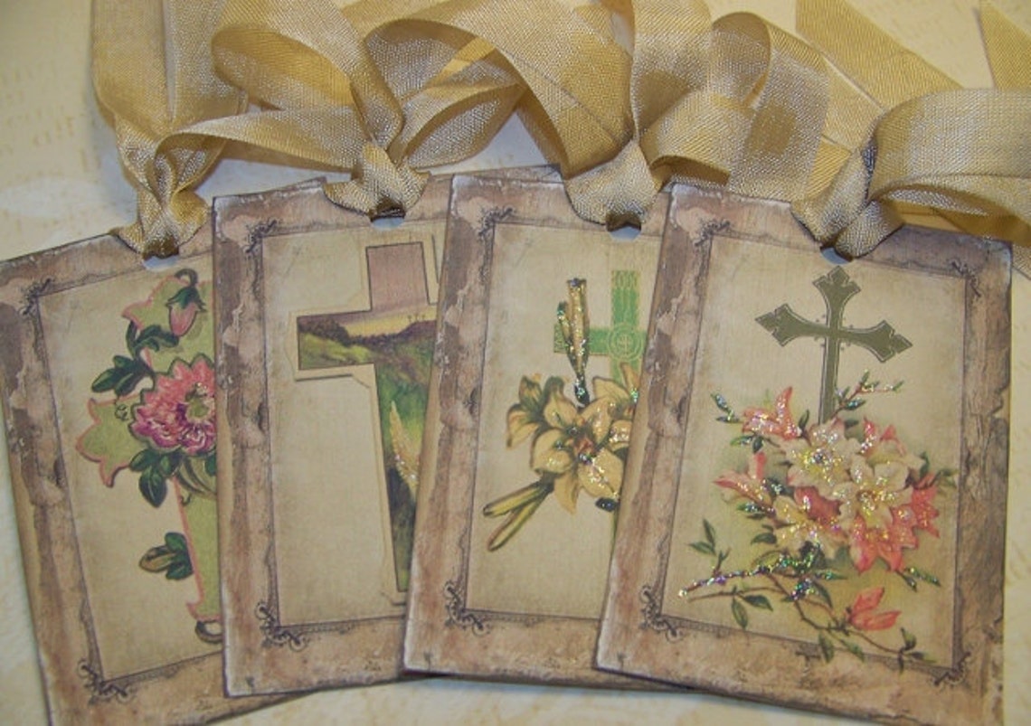 Easter Tags Religious Easter Handmade Vintage Style Set of 8 - Etsy