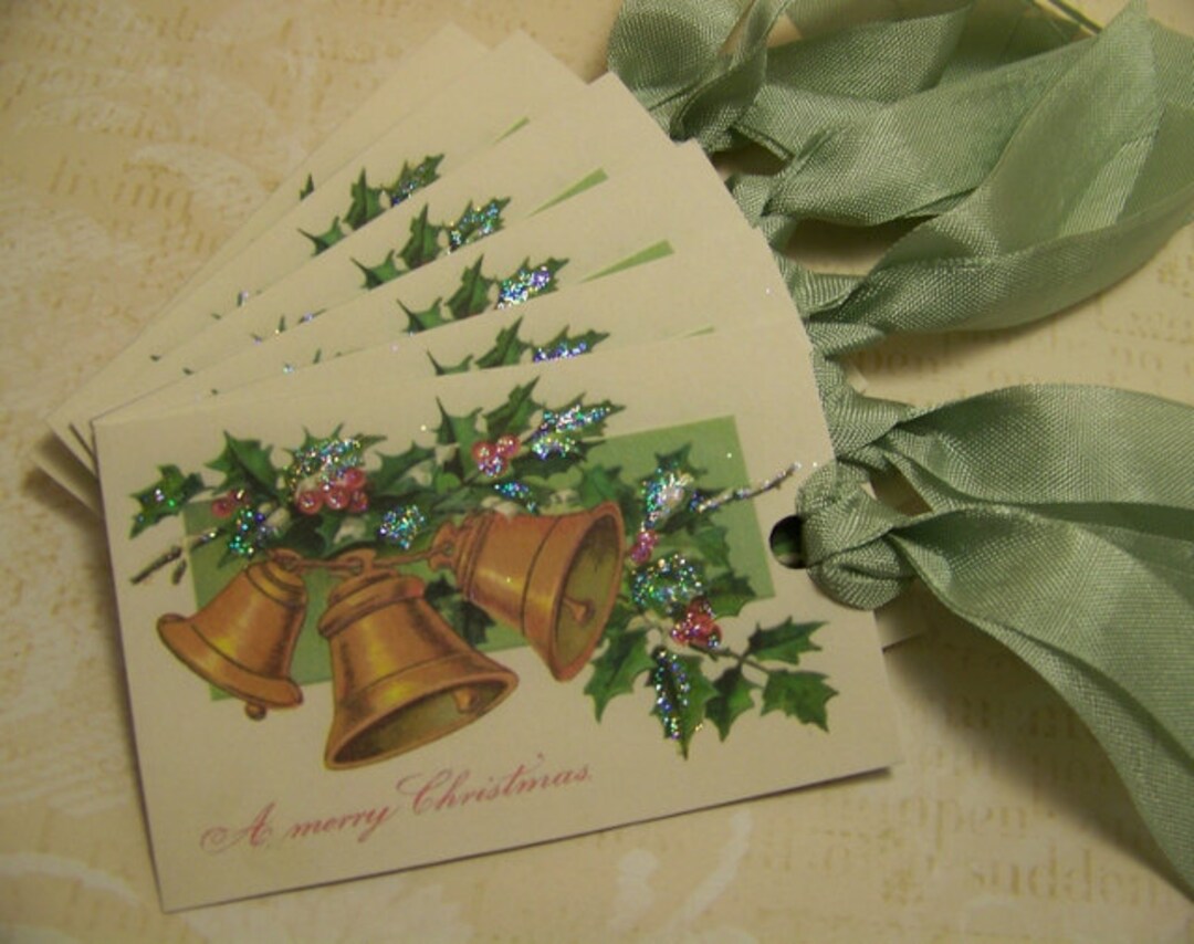 Christmas Tags Christmas Bells Tags Vintage Style - Set of 6 or 9 - Etsy