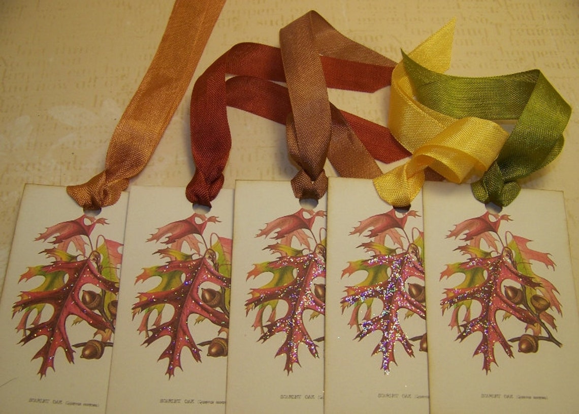 Autumn Red Oak Tags Thanksgiving Tags Vintage Style Set of 9 | Etsy