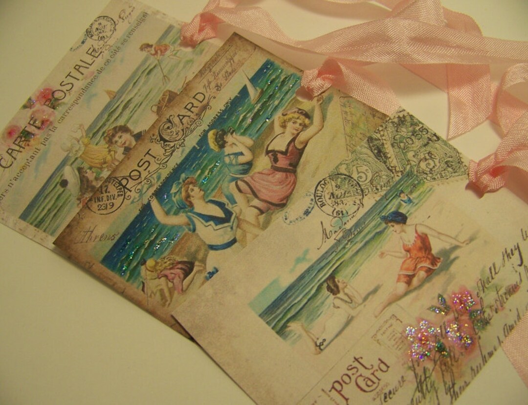 Summer Tags Beach Tags Gift Tags Vintage Shabby Chic Style Pink and ...
