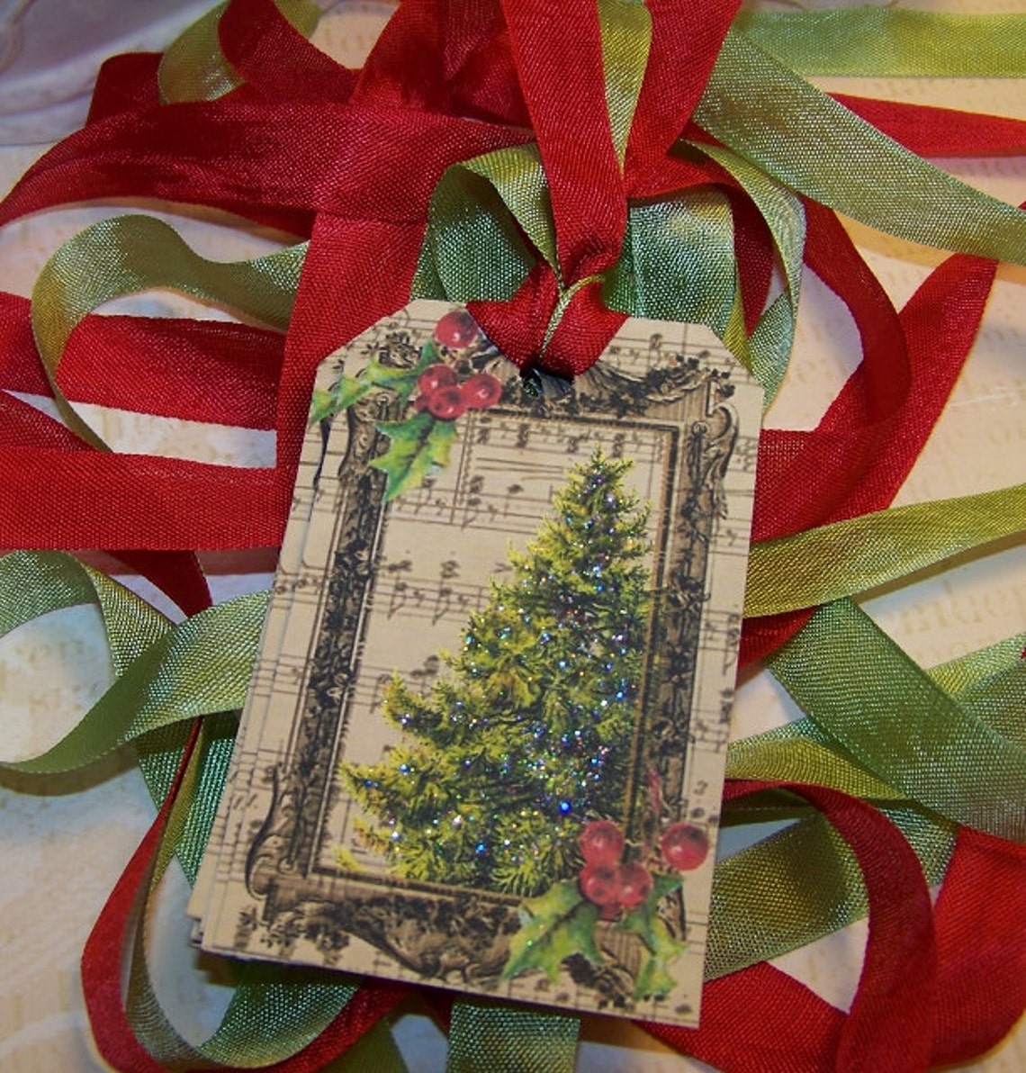 Christmas Tags Christmas Tree Tags Vintage Style Set of 6 or 9 | Etsy