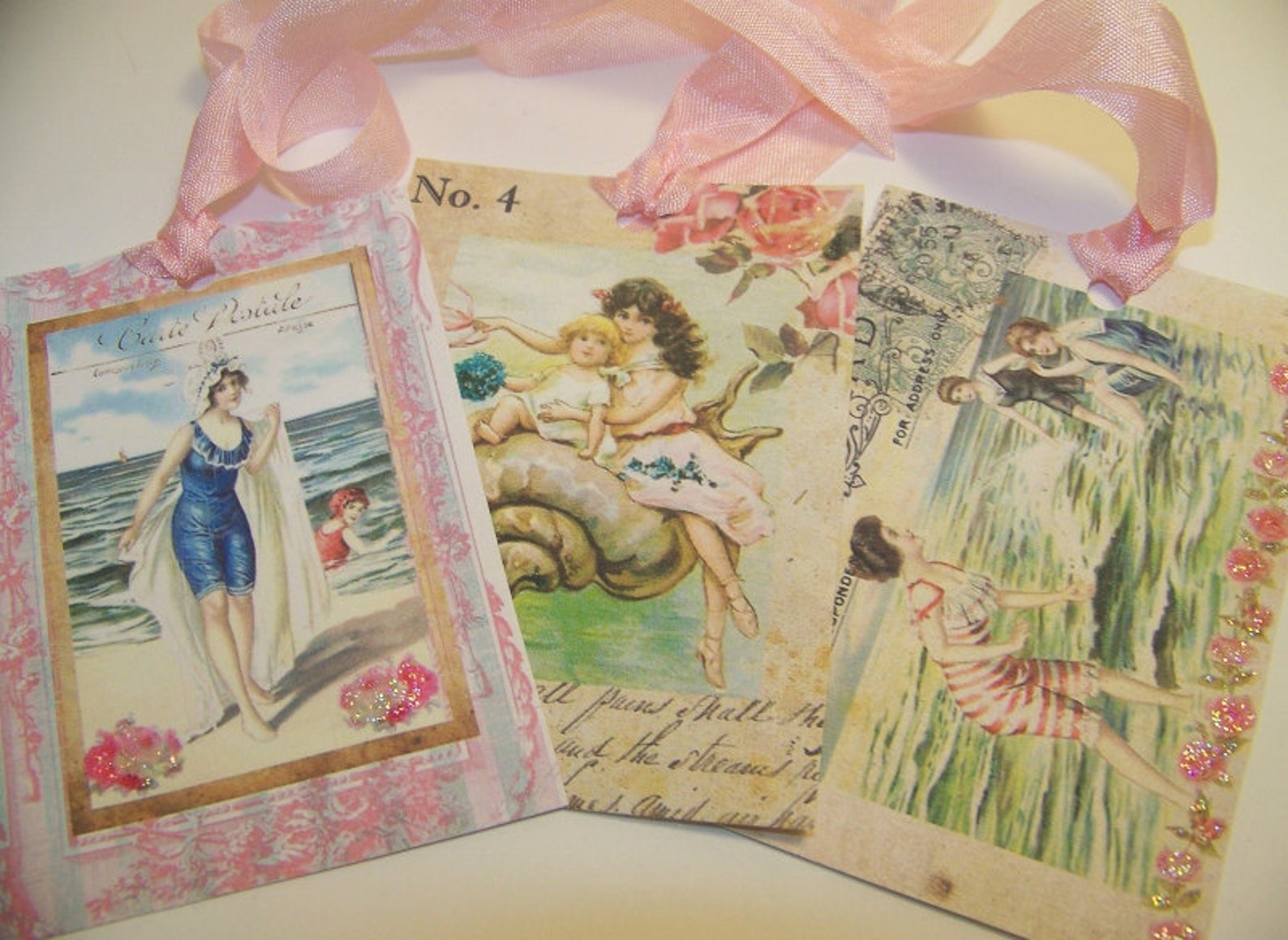 Summer Tags Beach Tags Gift Tags Vintage Shabby Chic Style Pink and ...