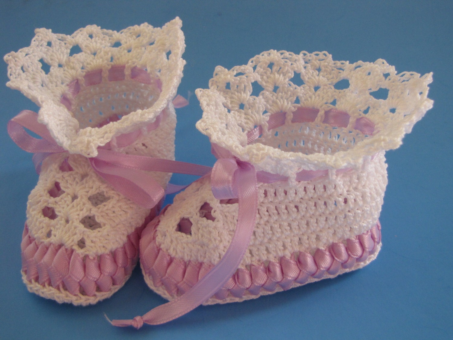 PDF Crochet Pattern- Ribbon & Lace Thread Baby Booties (3 Different ...