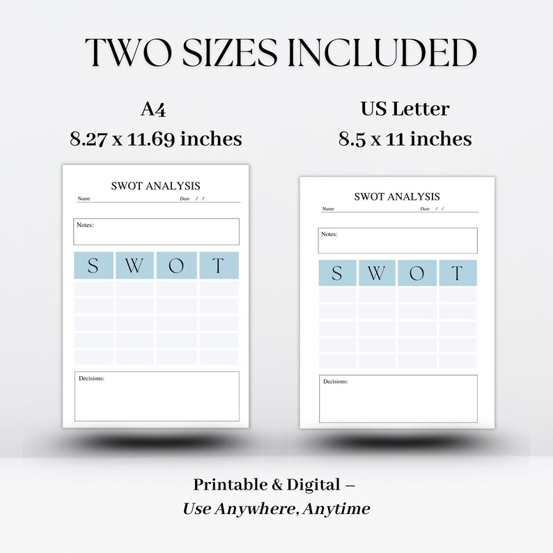 Printable SWOT Analysis Tool A4 US Letter Digital PDF for Business ...