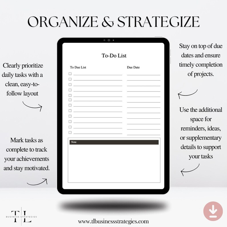 Printable To-do List With Notes Section | Editable Digital PDF Template ...