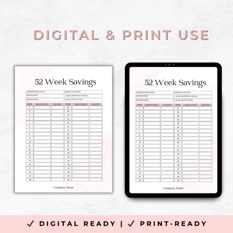 52-week Savings Tracker: Digital Budget Planner (printable PDF) - Etsy