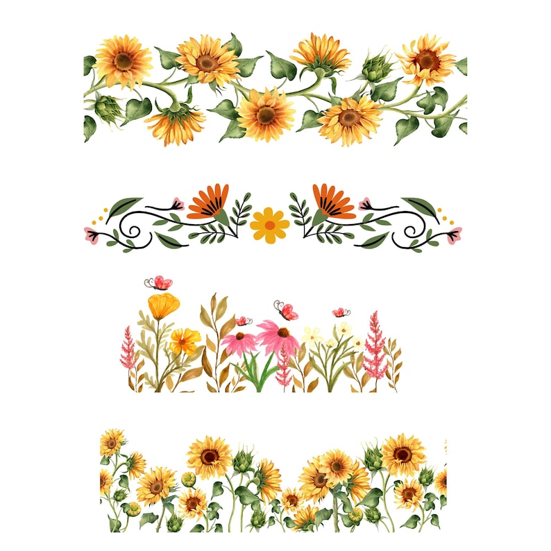 SVG Flower Border, Floral Clipart, Seamless Flower Border, Wildflower ...