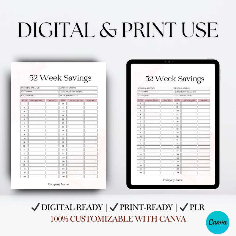 52-week Savings Tracker | Digital Budget Planner | Budget Binder ...