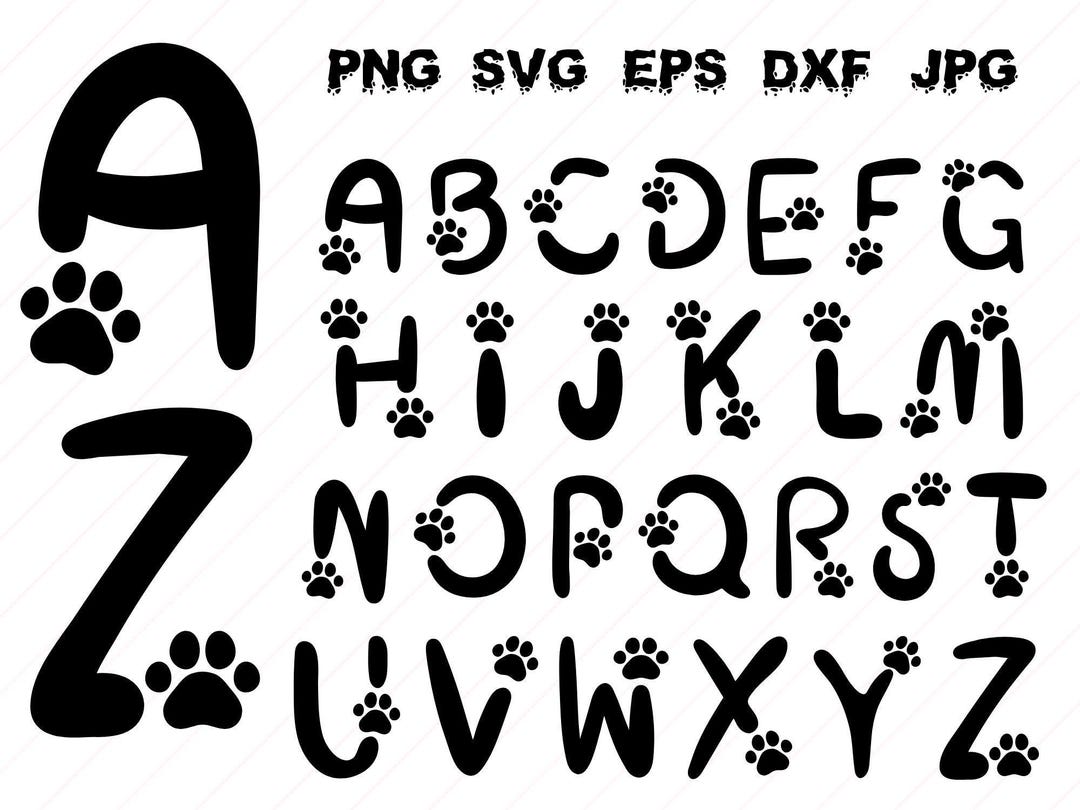 Paw Print Alphabet SVG Font: Animal Letters & Numbers (digital Download ...