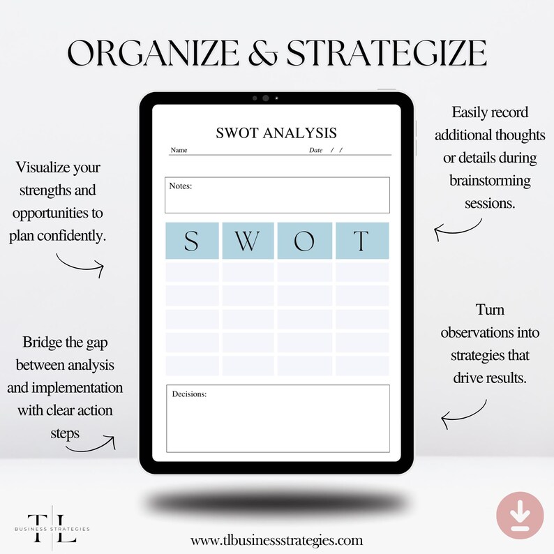 Printable SWOT Analysis Tool A4 US Letter Digital PDF for Business ...