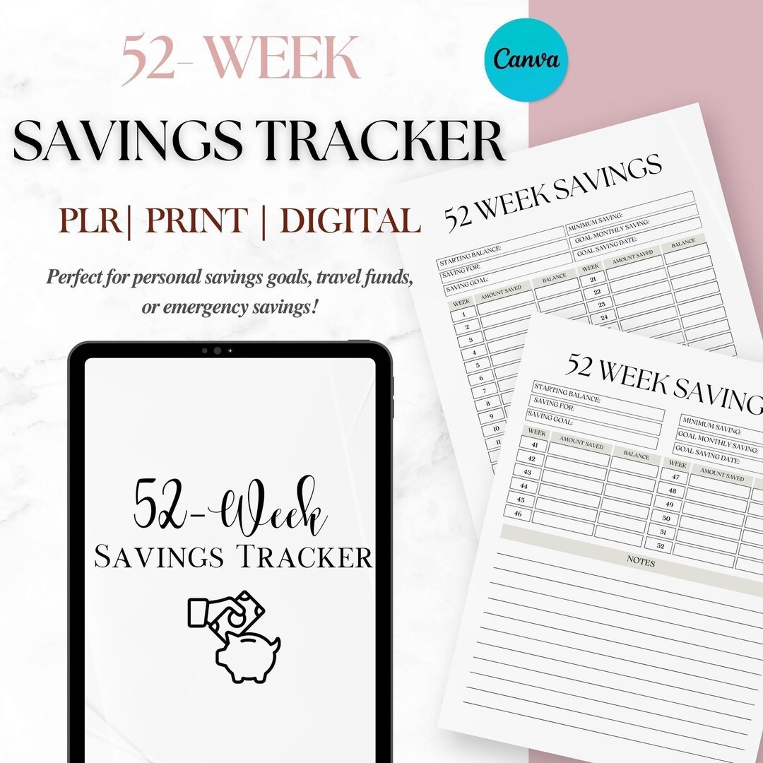 52-week Savings Tracker | Printable Budget Planner | Savings Challenge ...