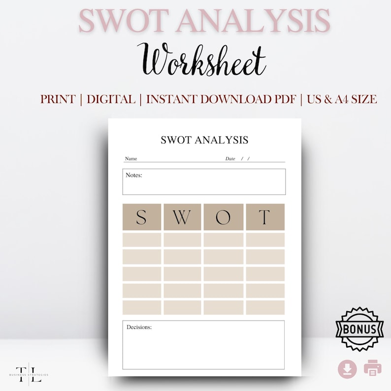 Printable SWOT Analysis Tool | A4 | US Letter | Digital PDF for ...