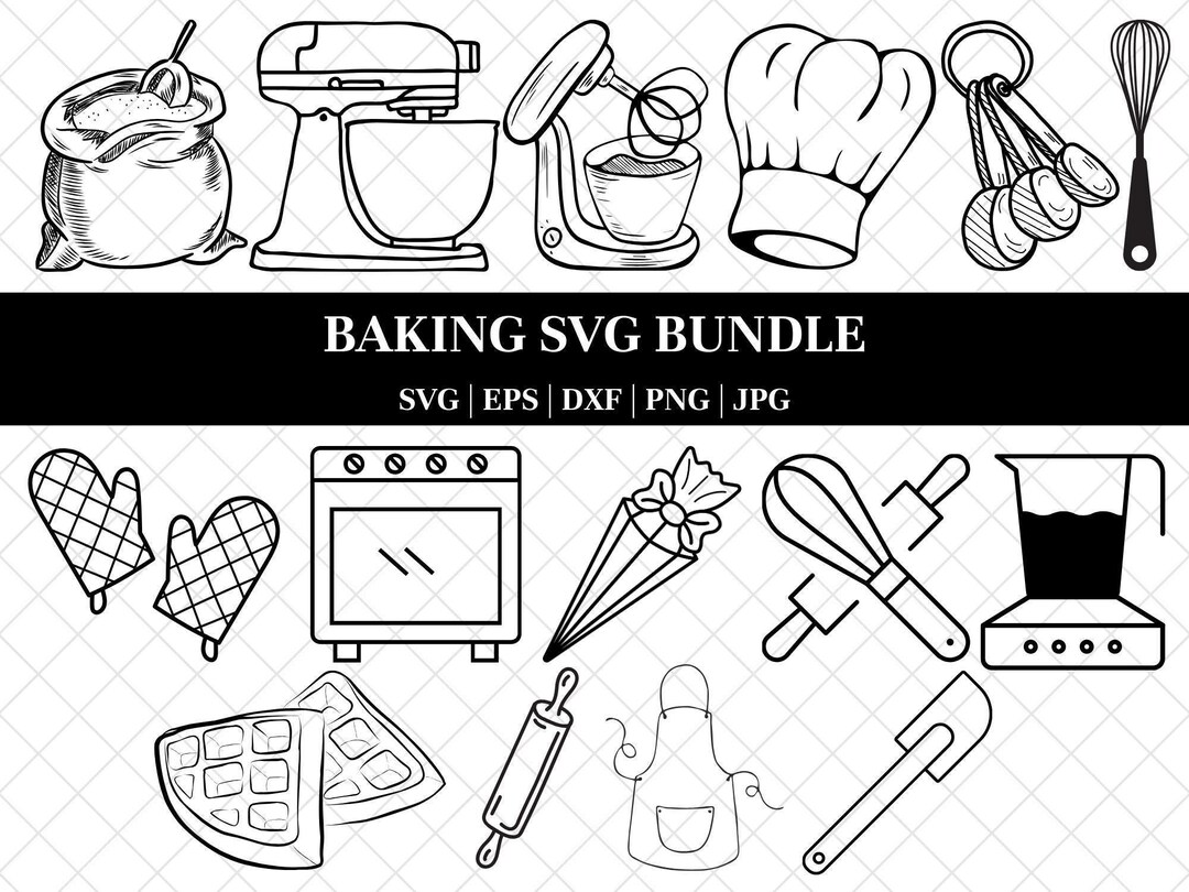 Baking SVG Bundle: Cake, Cupcake, Kitchen Line Art (commercial Use) - Etsy