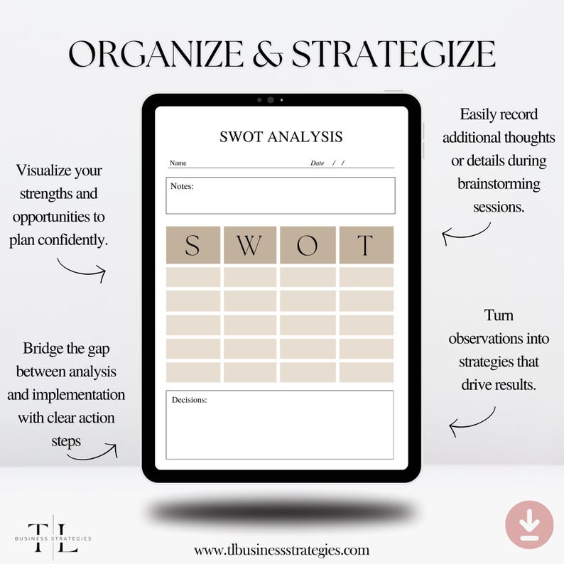 Printable SWOT Analysis Tool A4 US Letter Digital PDF for Business ...