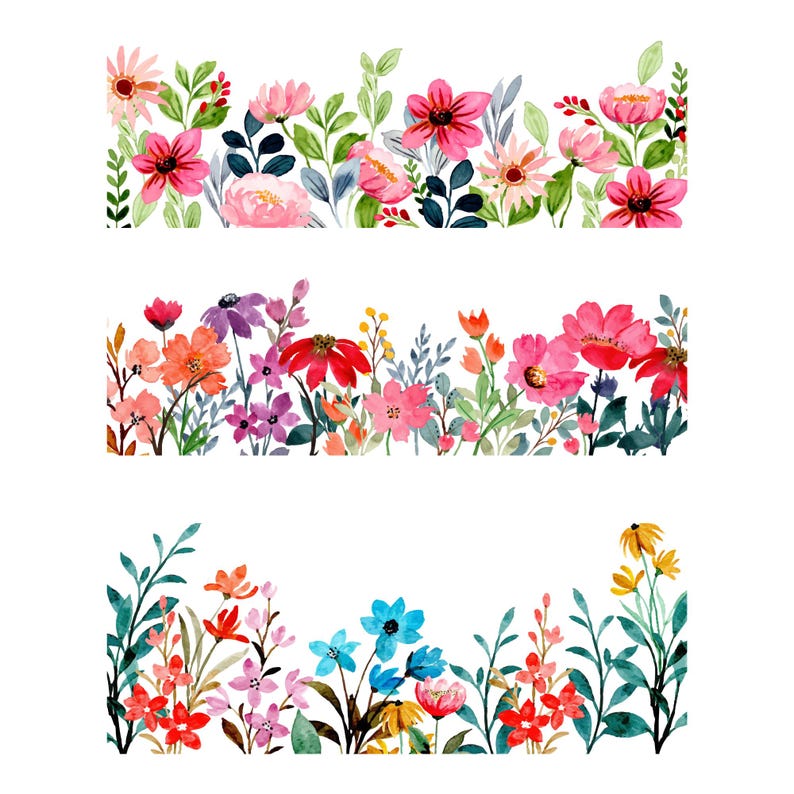SVG Flower Border, Floral Clipart, Seamless Flower Border, Wildflower ...