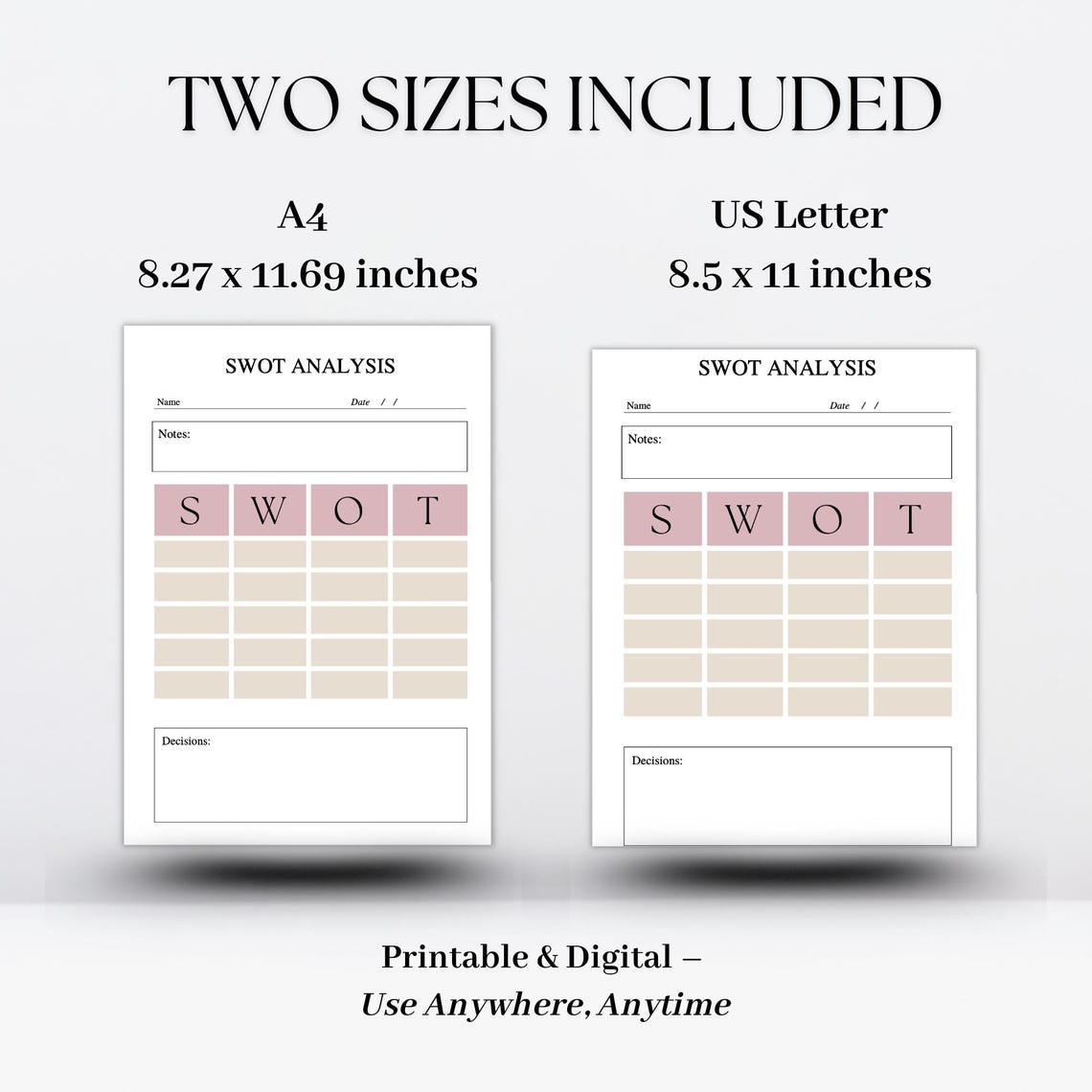 Printable SWOT Analysis Tool | A4 | US Letter | Digital PDF for ...