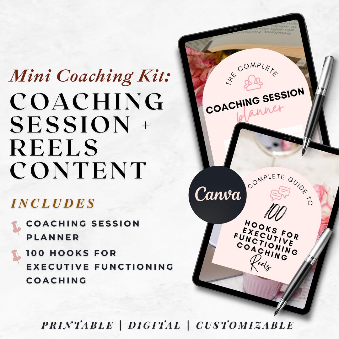 Coaching Session Planner & 100 Reels Hooks: Canva Templates (digital ...
