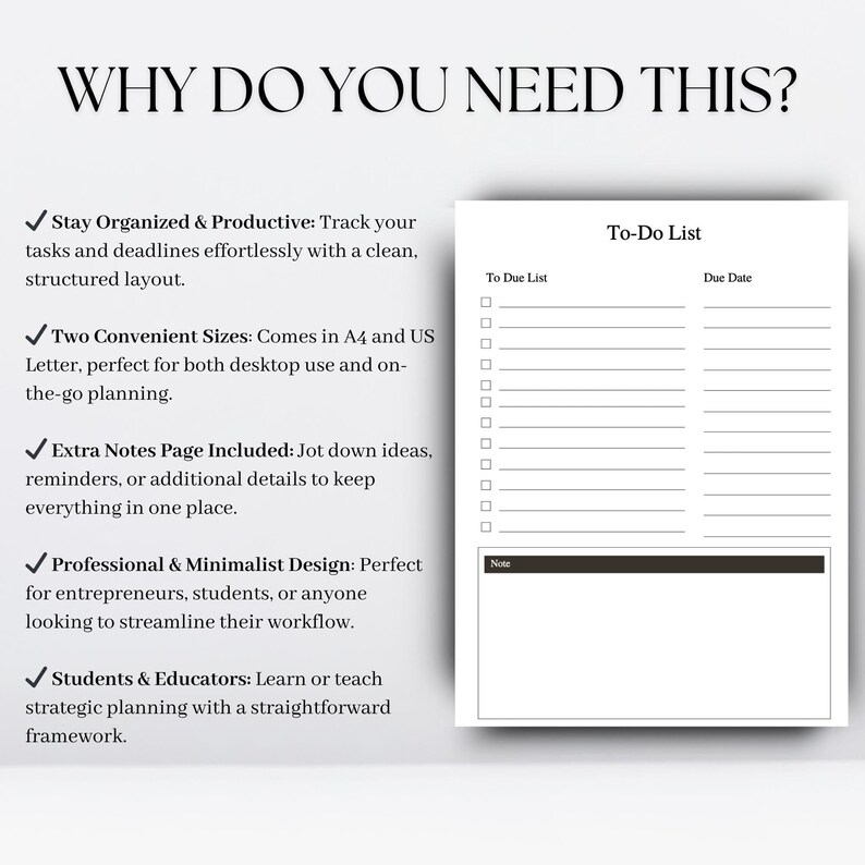 Printable To-do List With Notes Section | Editable Digital PDF Template ...