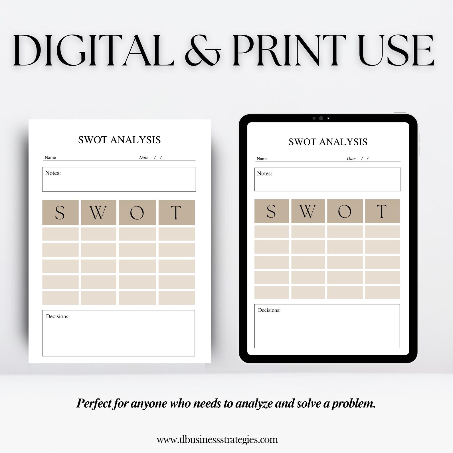 Printable SWOT Analysis Tool | A4 | US Letter | Digital PDF for ...